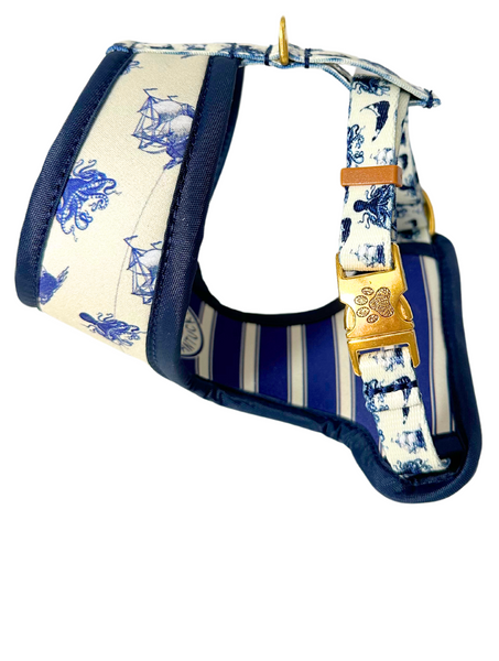 22K Gold Vintage Octopus - Navy Cream Stripe Reversible Harness ...